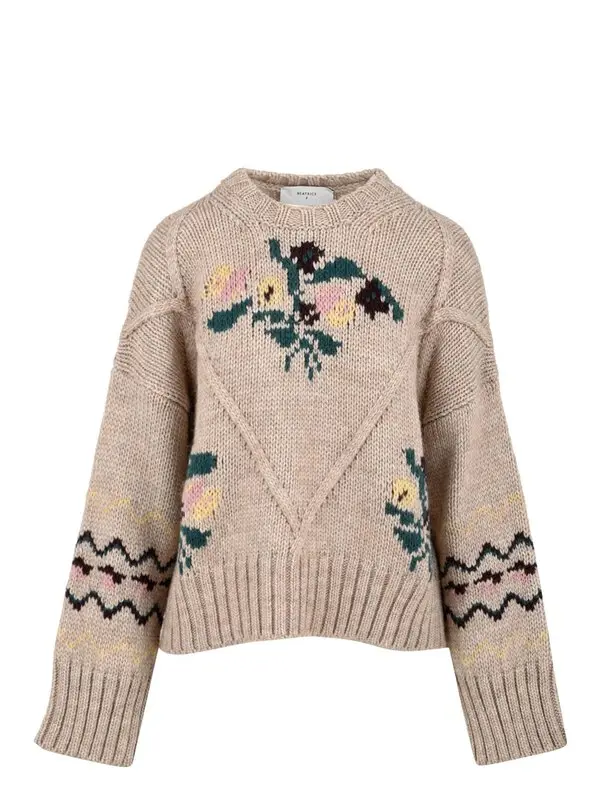 Beatrice B Floral Intarsia Crewneck Sweater - Coquille