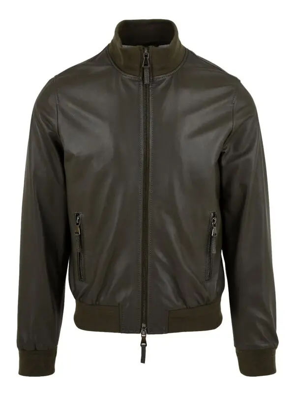 THE JACK LEATHERS Leather Zip Up Jacket - Tank Green