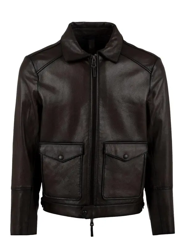 THE JACK LEATHERS Leather Zip-up Coat - Dark Brown