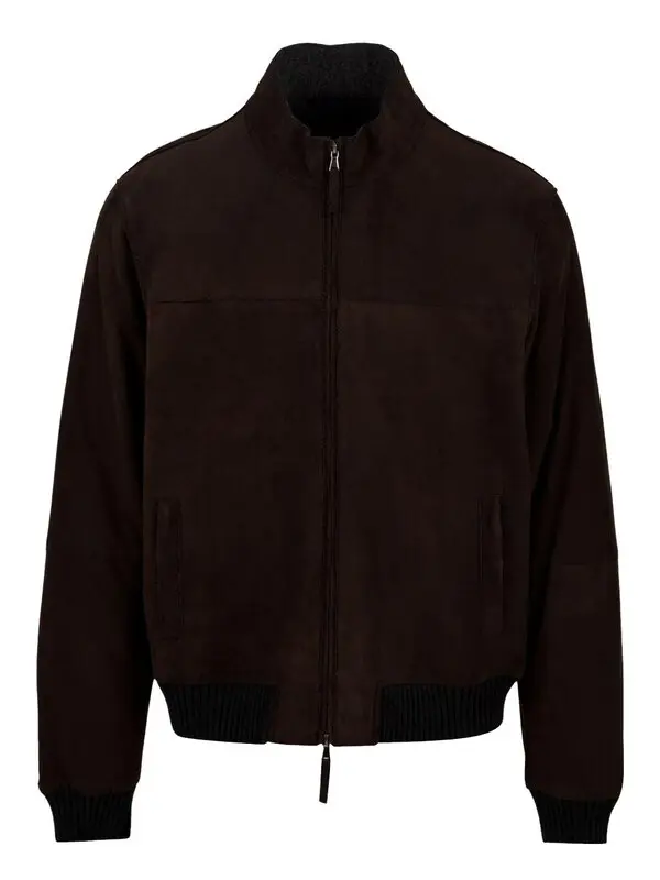THE JACK LEATHERS Leather Zip Up Coat - Dk Brown