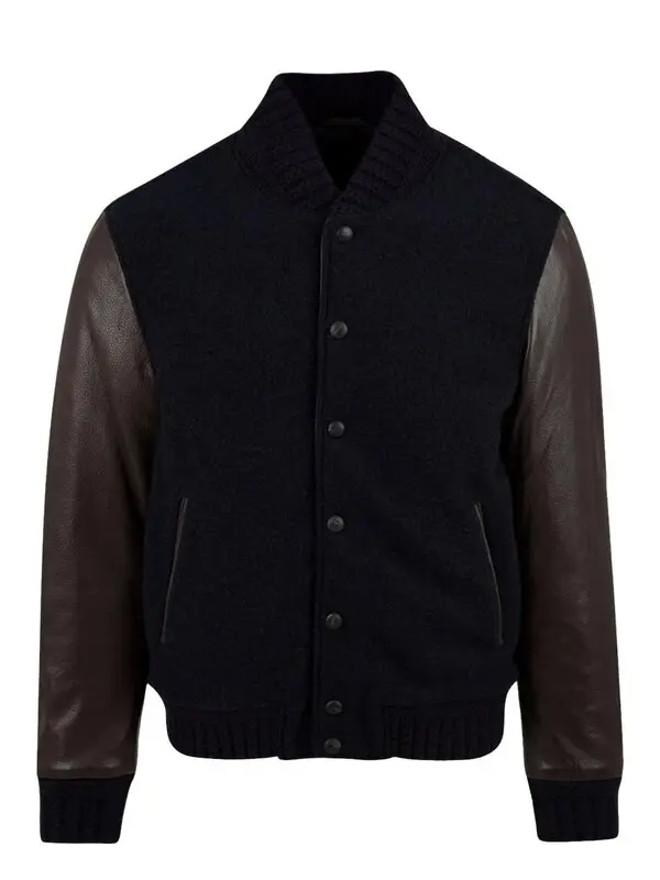 THE JACK LEATHERS Buttoned Leather Coat - Dark Brown/dark Blue