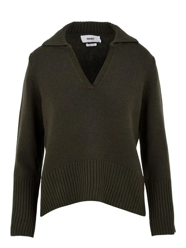 NOT SHY Collared V-neck Pullover Sweater - Mousse Des Forets