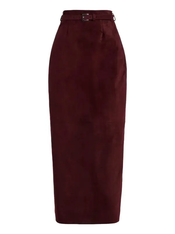 Adam Lippes Levi Belted Suede Maxi Skirt - Burgundy