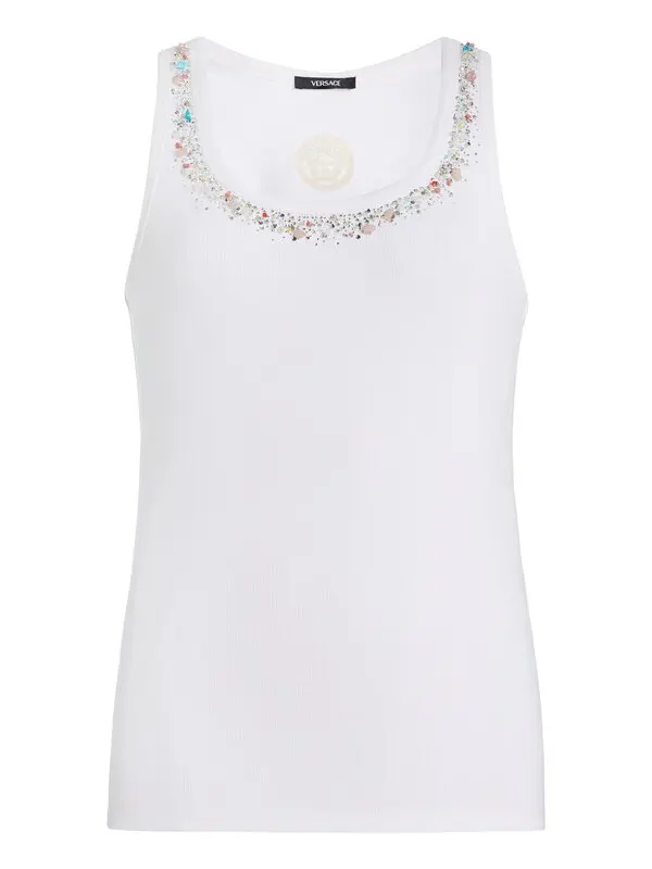 Versace Embroidered Ribbed Tank Top - White