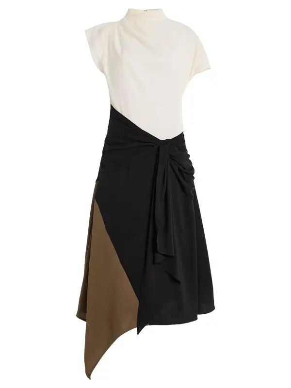 Staud Colorblock Draped Midi Dress - Black