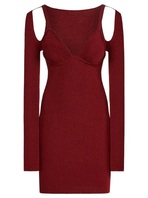 NENSI DOJAKA Ribbed-knit Mini Dress - Burgundy
