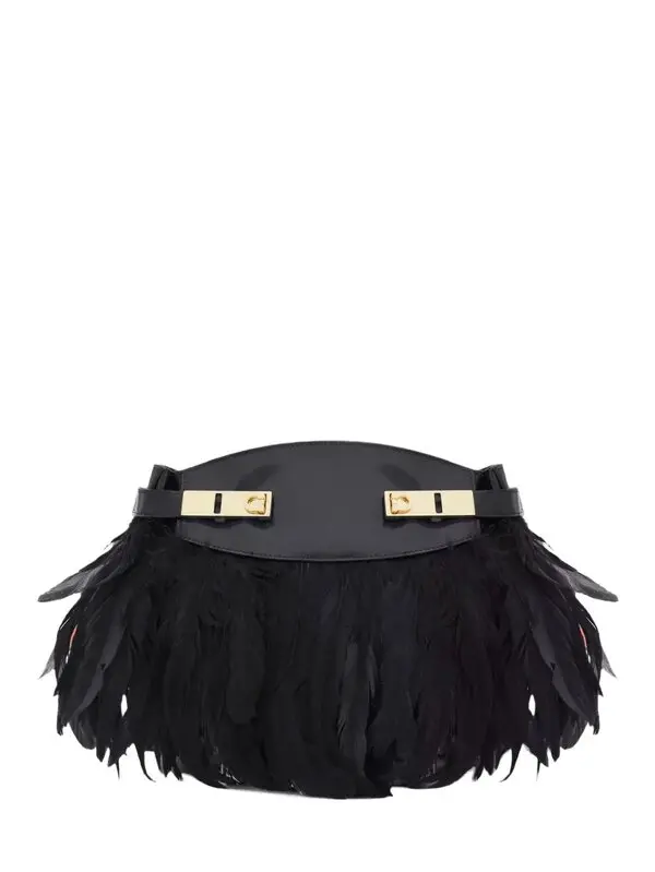 FERRAGAMO Hug Feather-trimmed Crossbody Bag - Black