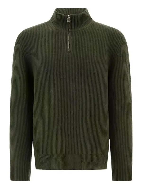 A.p.c. Ribbed Zip-neck Sweater - Green