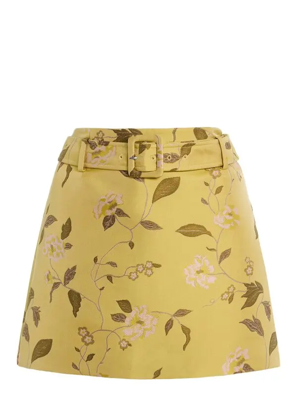 Staud Reese Belted Floral Jacquard Mini Skirt - Yellow