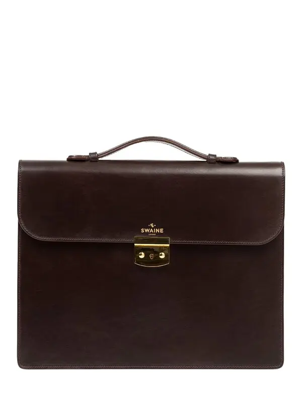 SWAINE Leather Mayfair Briefcase - Brown