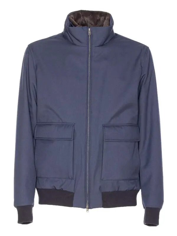 Herno Bomber With Shearling Detail - Blue