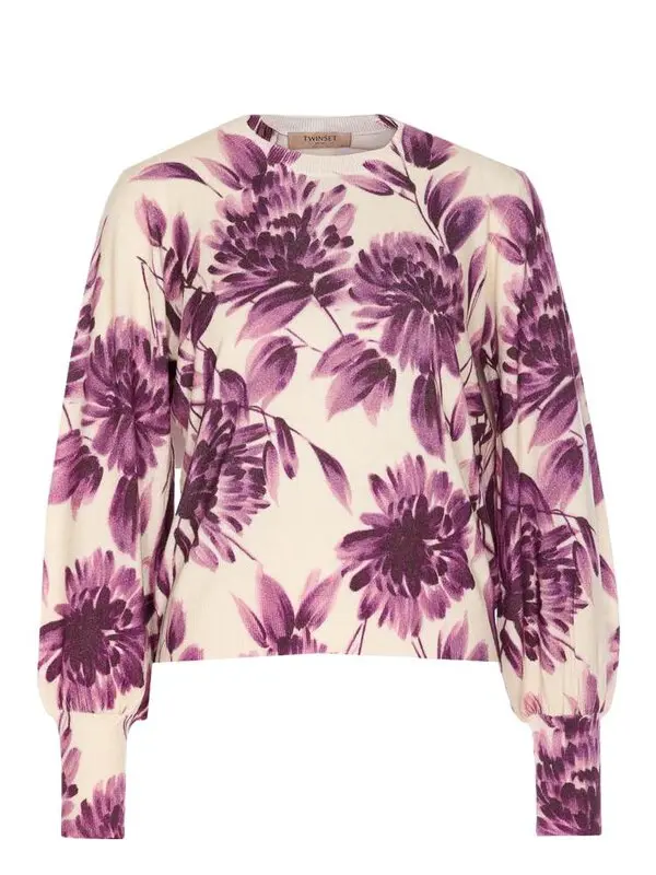 TWINSET Floral Pattern Crewneck Sweater - White