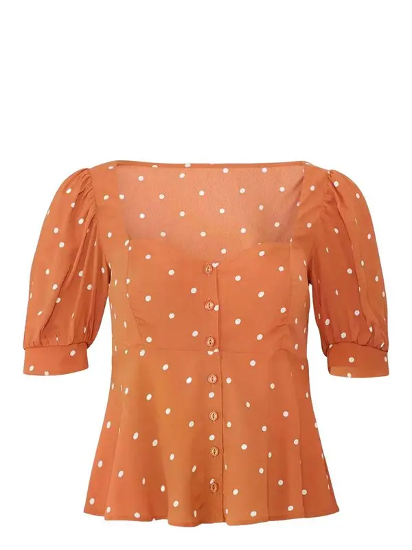 For Love & Lemons Polka Dot Puff-sleeve Blouse - Orange
