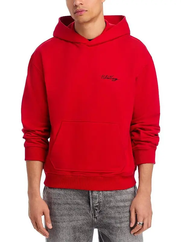 Helmut Lang Relaxed Fit Graphic Logo Hoodie - Deep Red