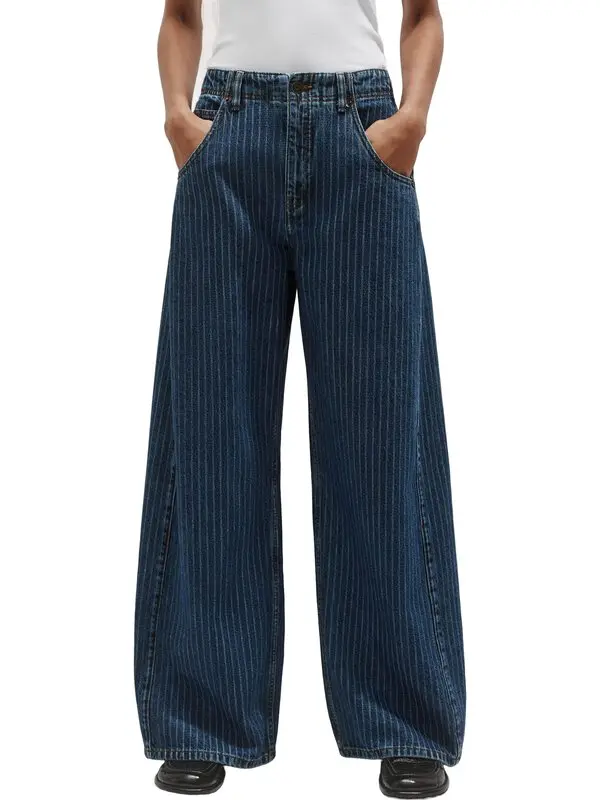 ME+EM Relaxed Stripe Wide-leg Jean - Mid Blue Wash