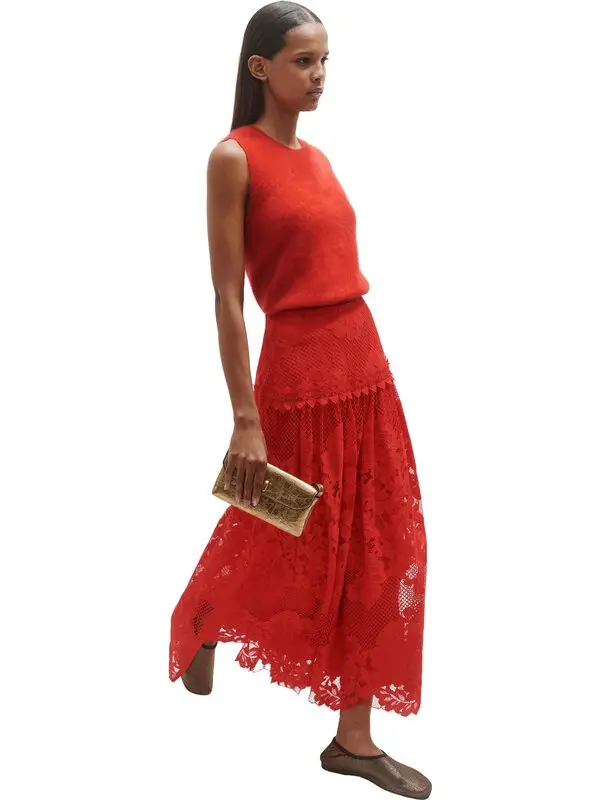 ME+EM Graphic Floral Lace Maxi Skirt - Poppy Red