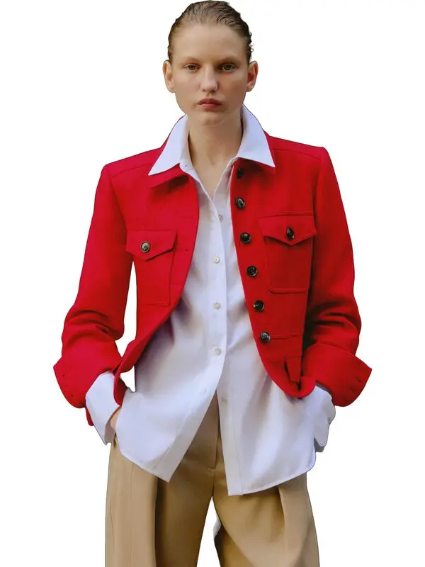 ME+EM Italian Wool Twill Military Jacket - Red