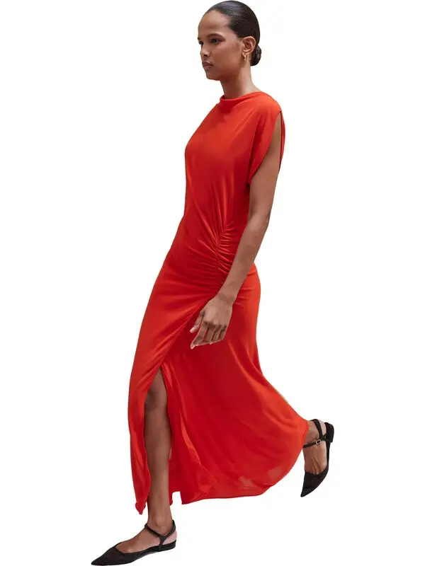ME+EM Fluid Crepe Curved Sleeve Maxi Dress - Poppy Red