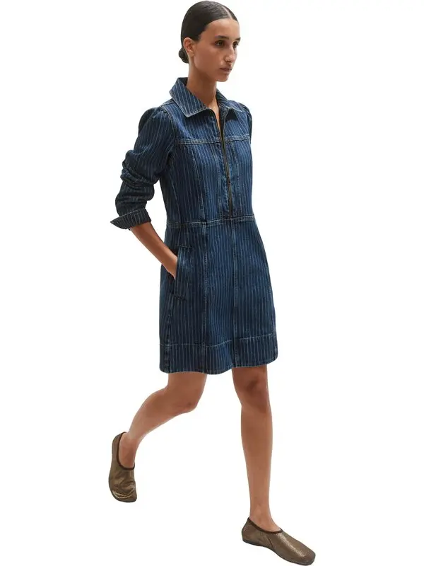 ME+EM Stripe Denim Mini Dress - Mid Blue Wash