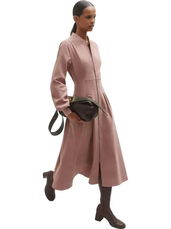 ME+EM Soft Cord Pleated Midi Dress - Dusty Pink