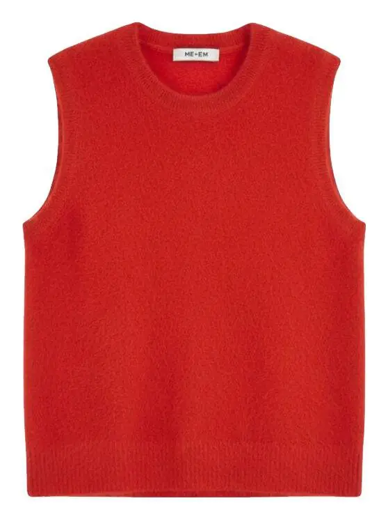 ME+EM Brushed Cashmere Slim Knit Vest - Poppy Red