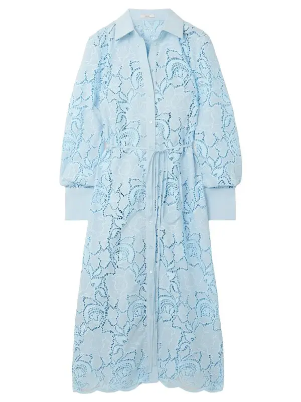 Erdem Belted Broderie Anglaise Cotton-poplin Midi Shirt Dress - Blue