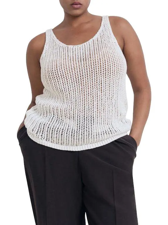 Mango Semisheer Crochet Tank Top - Off White
