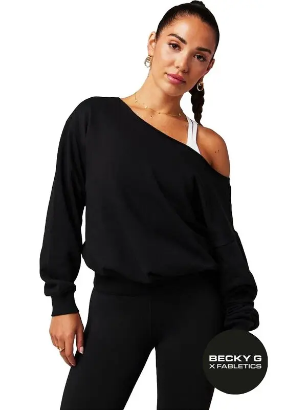 FABLETICS Year Round Terry Off Shoulder Sweatshirt - Black