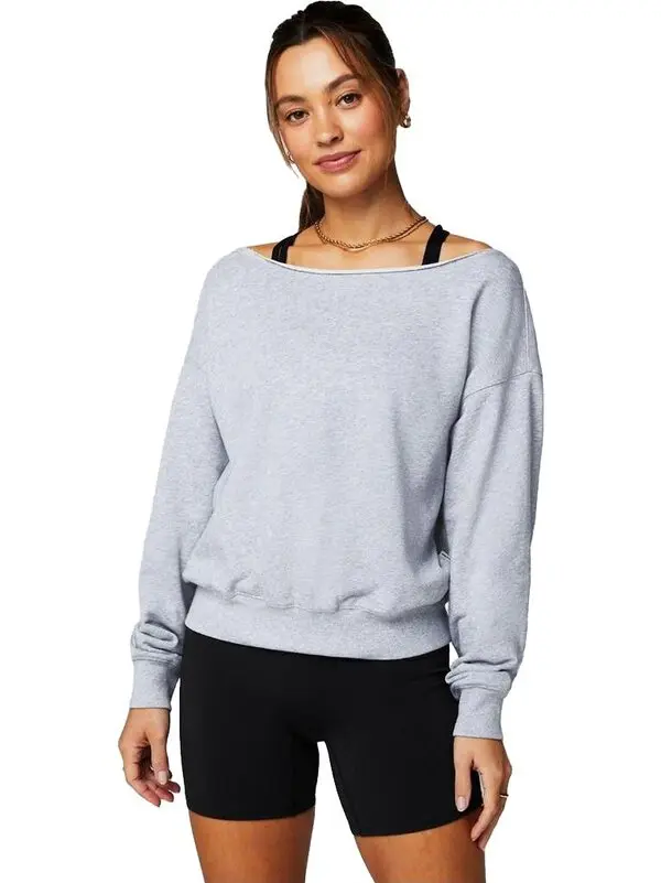 FABLETICS Year Round Terry Off Shoulder Sweatshirt - Classic Grey Heather