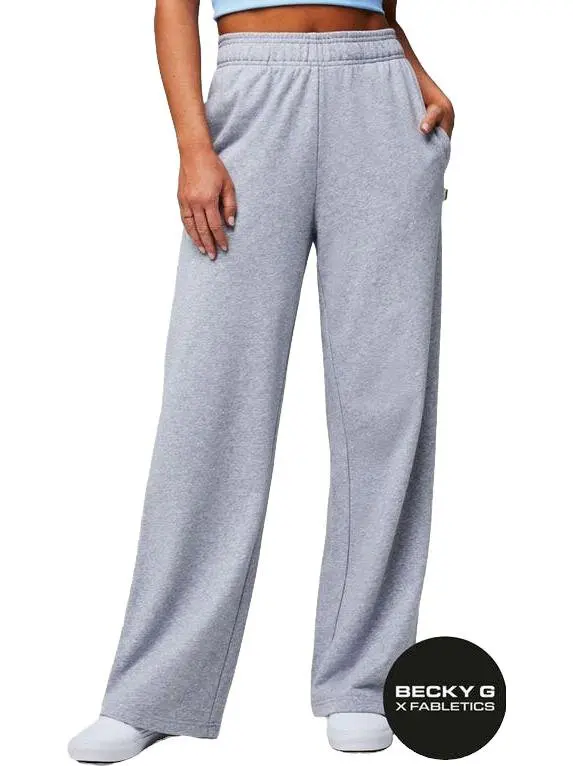 FABLETICS Year Round Terry Wide Leg Sweatpants - Classic Grey Heather