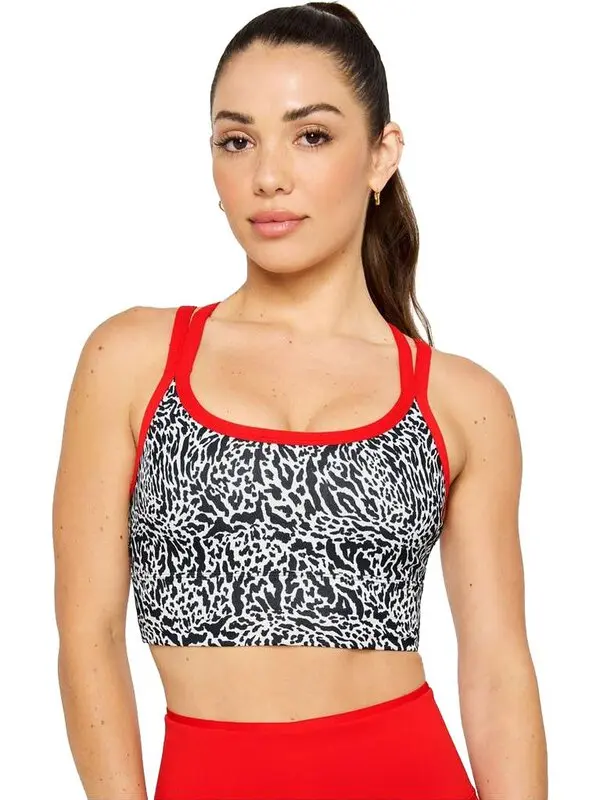 FABLETICS Principal Longline Impact Sports Bra - Mixed Leopard/heated Red