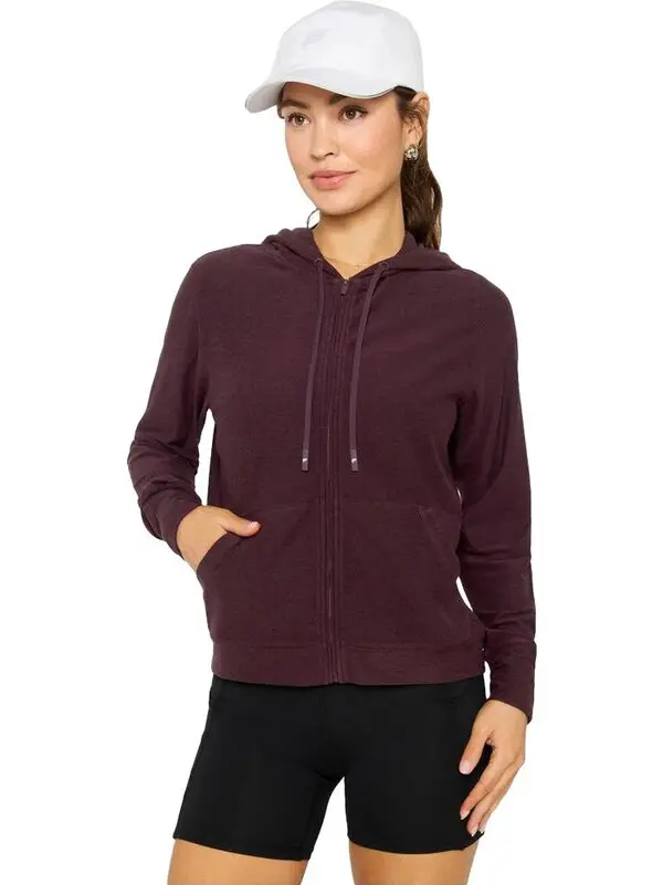 FABLETICS Cloud Jersey Full Zip Hoodie - Oxblood Heather