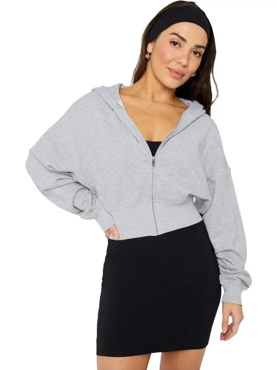 FABLETICS Year Round Terry Cropped Full-zip Hoodie - Classic Grey Heather