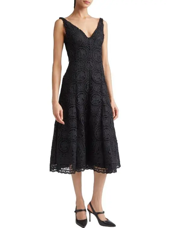 EMILIA WICKSTEAD Geneve Guipure Lace Fit & Flare Dress - Black