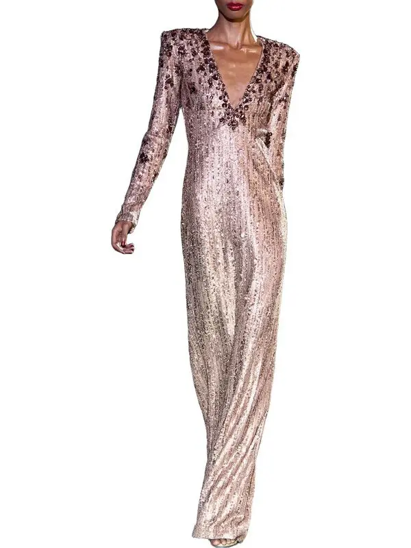 Pamella Roland Sequined Gown - Bronze