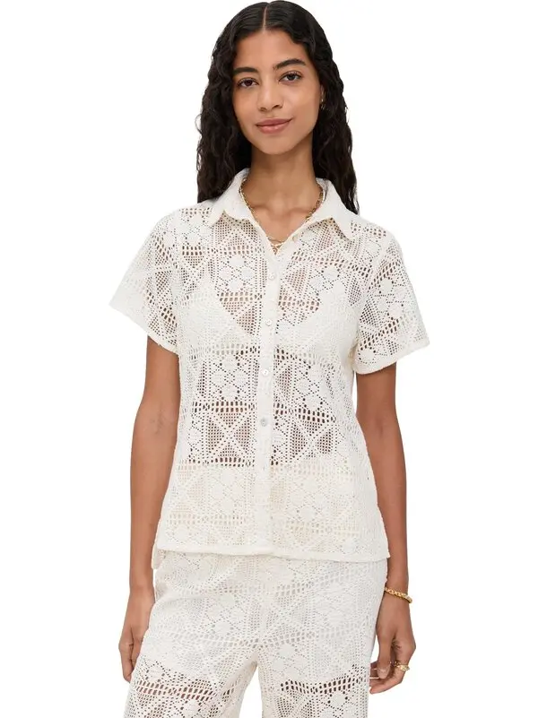 LITTLE LIES Lacey Crochet Short Sleeve Shirt - Ivory
