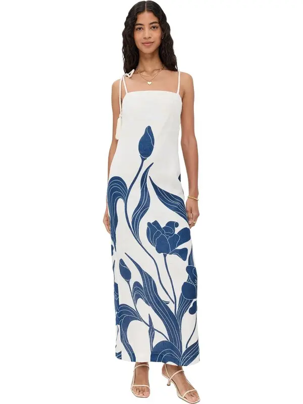 ANDRES OTALORA Pasos De Jardin Maxi Dress - Ivory/navy Maxi Tulips