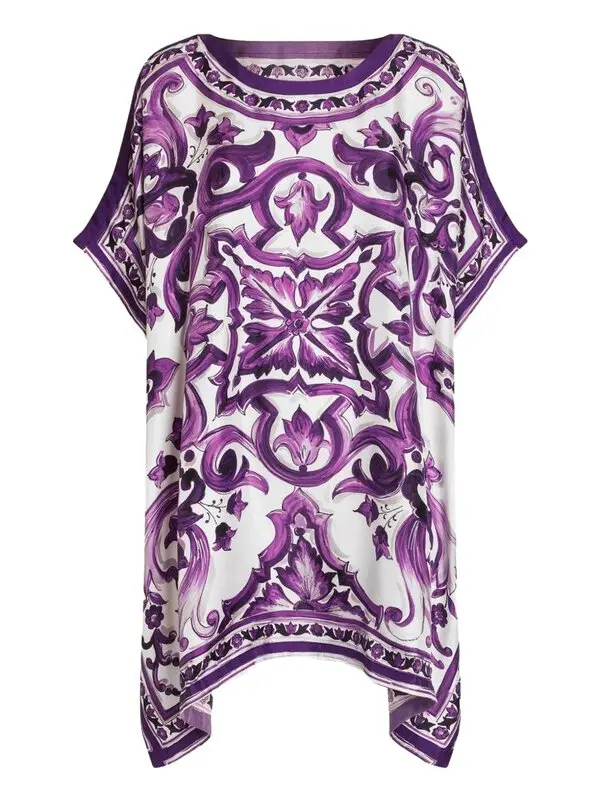 Dolce & Gabbana Maiolica Print Silk Kaftan - Purple