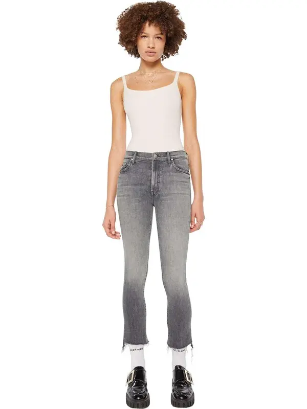 MOTHER The Insider Crop Step Fray Jeans - Grey
