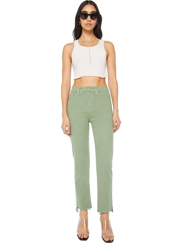 MOTHER High Waisted Rider Ankle Step Fray Jeans - Green