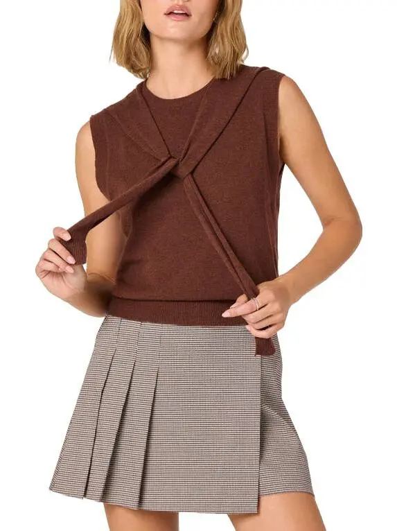 Astr The Label Scarf Tie Sleeveless Sweater - Brown