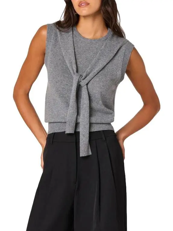 Astr The Label Scarf Tie Sleeveless Sweater - Heather Grey