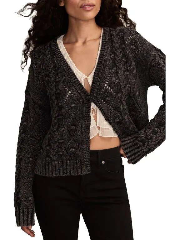 Lucky Brand Crop Cable Knit Cardigan - Caviar