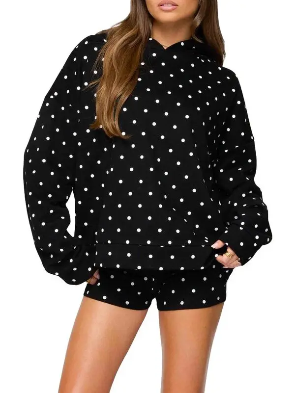 EDIKTED Chelsie Polka Dot Hoodie - Black-and-white