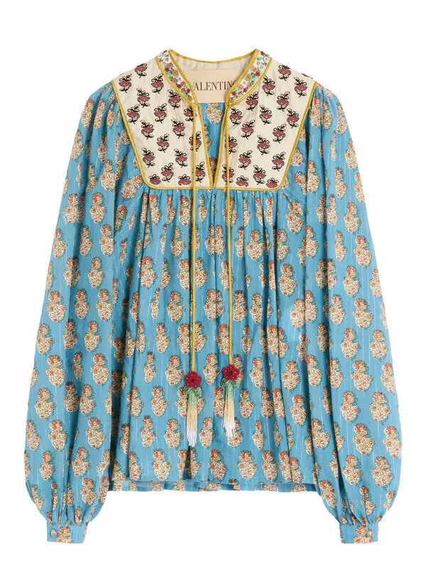 Valentino Garavani Embroidered Cotton-blend Blouse - Blue