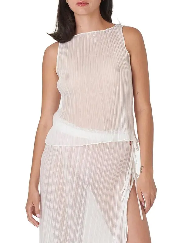 FIND ME NOW Pleated Metallic Sleeveless Top - White