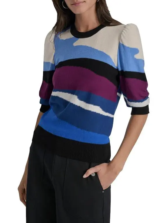 Dkny Abstract Pattern Three-quarter Sleeve Sweater - Ultra Blue