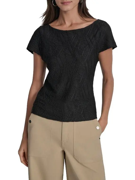 Dkny Texture Knit Top - Black