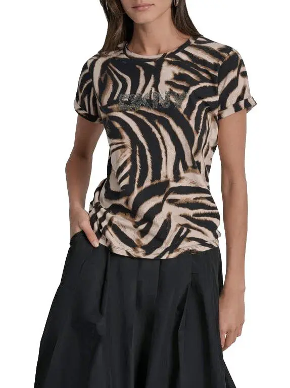 Dkny Abstract Zebra Print Stretch Cotton Top - Blurred Zebra