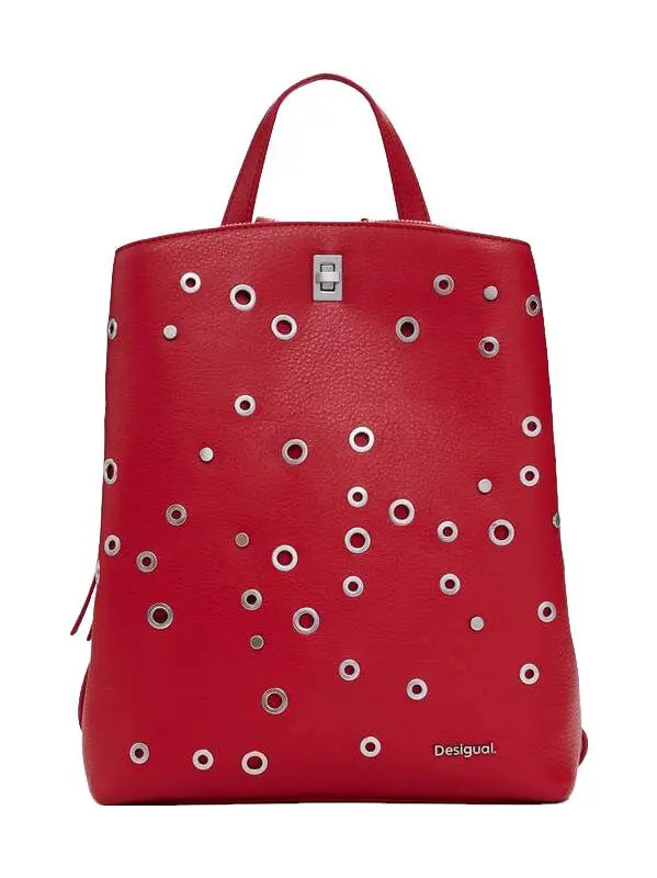 Desigual Studded Faux Leather Backpack - Red